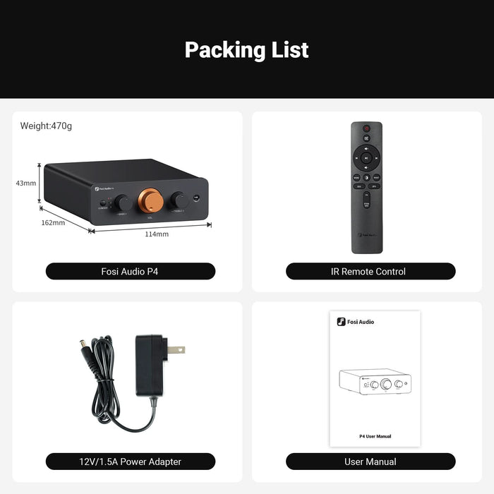 Fosi Audio P4 Mini Preamp with 3 RCA Inputs and Bass & Treble Control