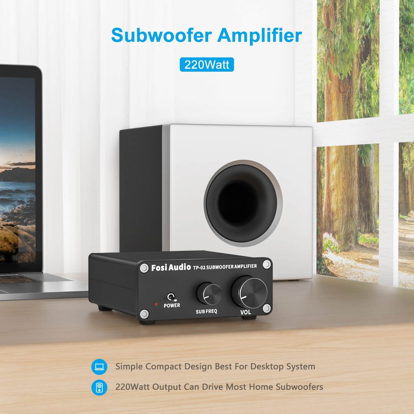 Fosi Audio TP-02 Subwoofer Amp Receiver 220W Class D Amp